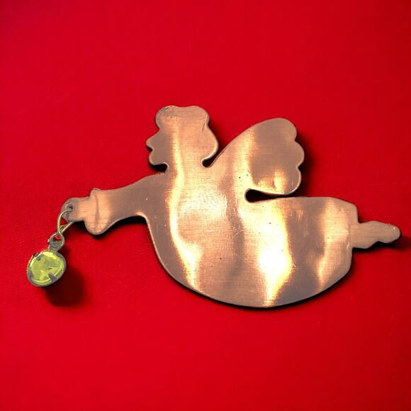 Angel | Jewelry | Vintage Shiny Copper Guardian Angel Brooch Pin Dangle ...